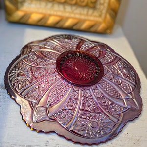 Vintage Red Iridescent Cake Plate, Indiana Glass Heirloom Scalloped ...