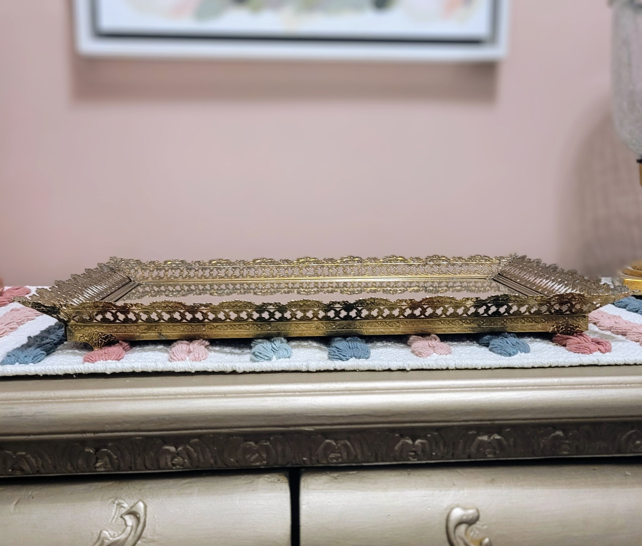 Vintage Large Gold Footed Vanity Tray Gold Mirror Vanity - Etsy