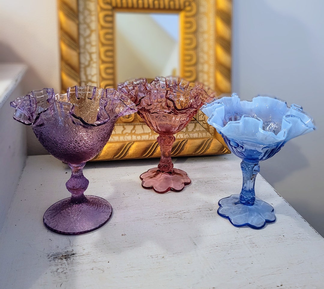 Vintage Fenton Compote, Pink, Blue, Purple Candy Dish - Etsy