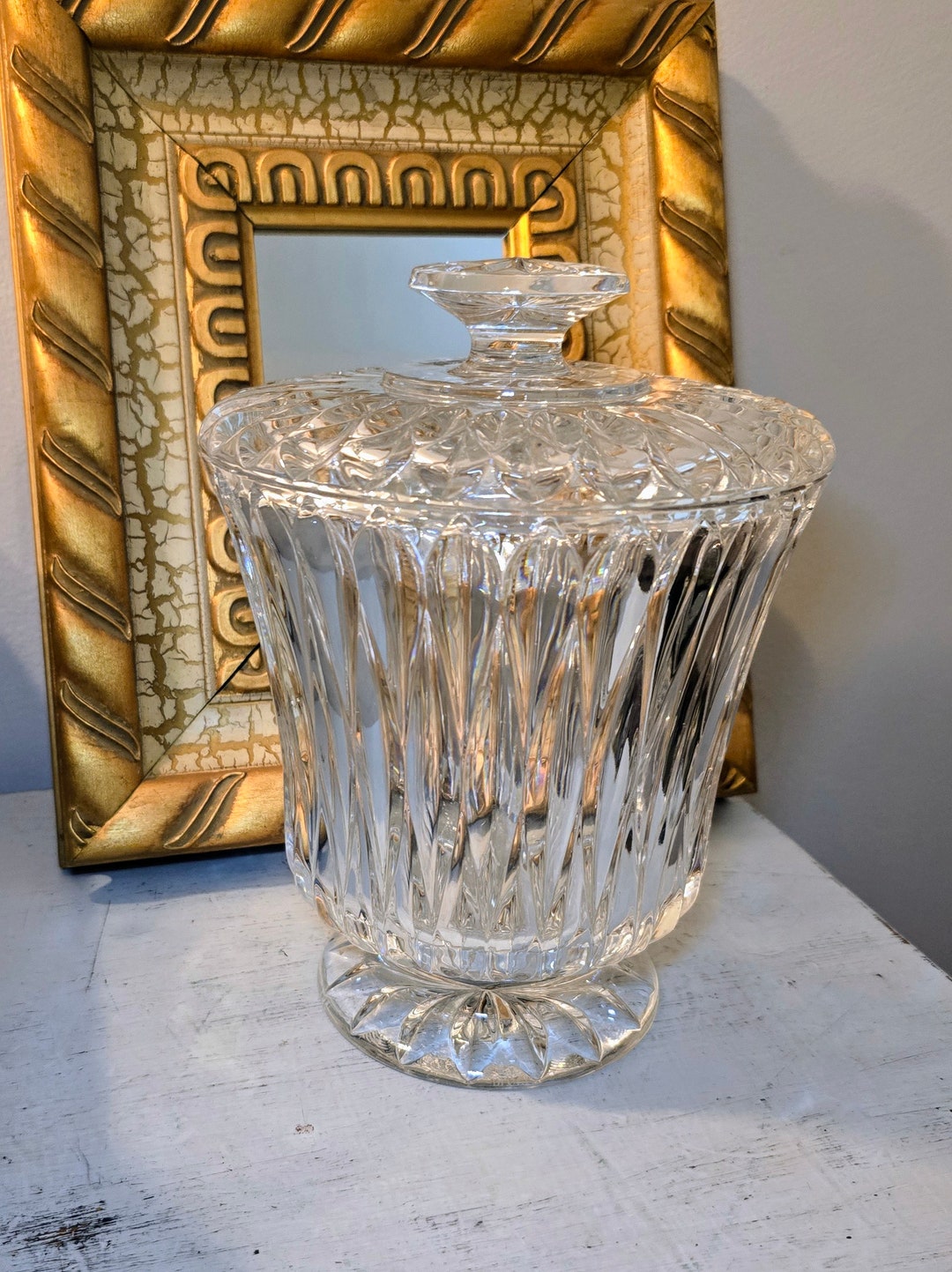 Vintage Large Crystal Cookie Jar, Intricate Crystal Jar With Lid - Etsy