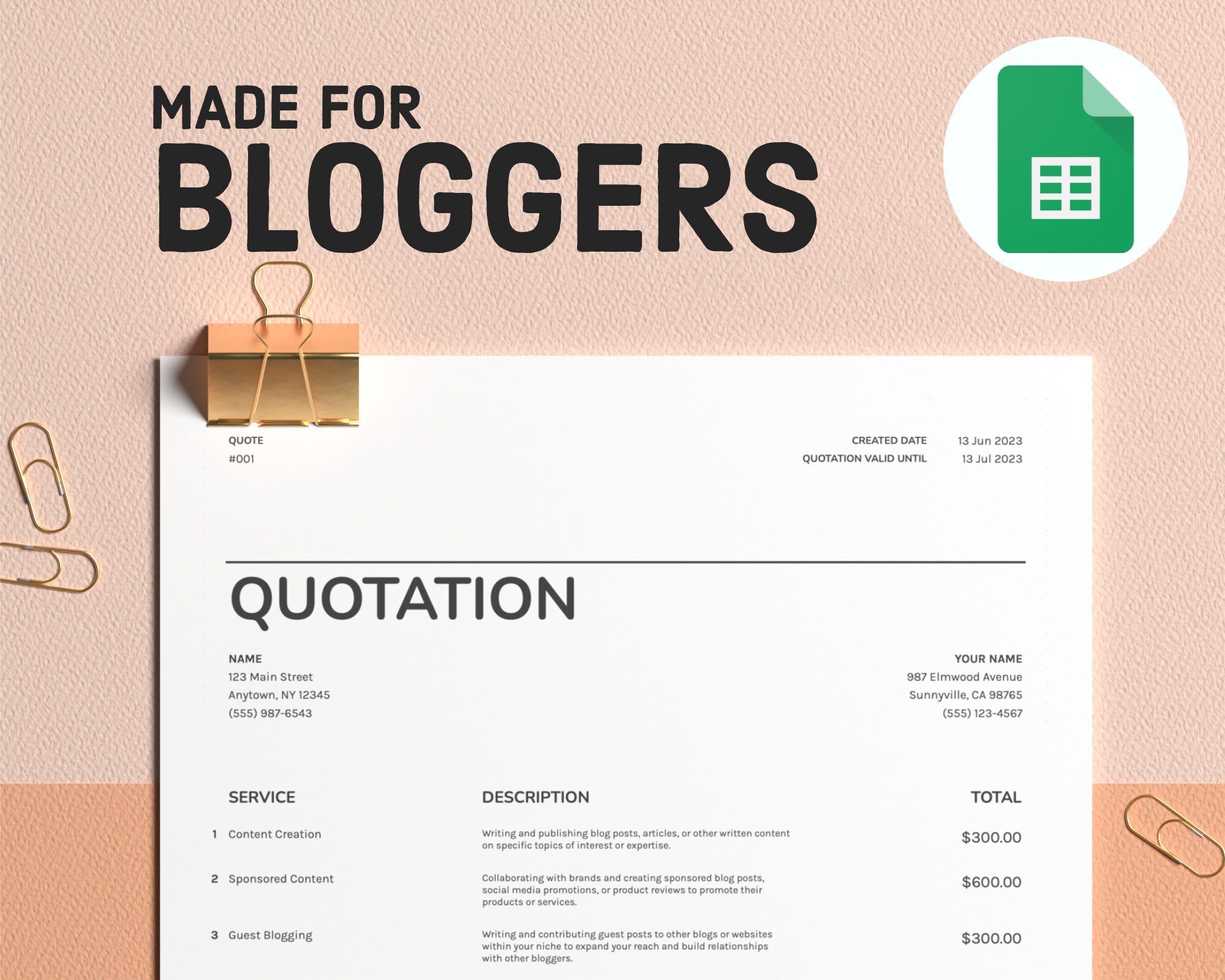 Blogger Quotation Customisable Quotation Templates for Google Sheets ...
