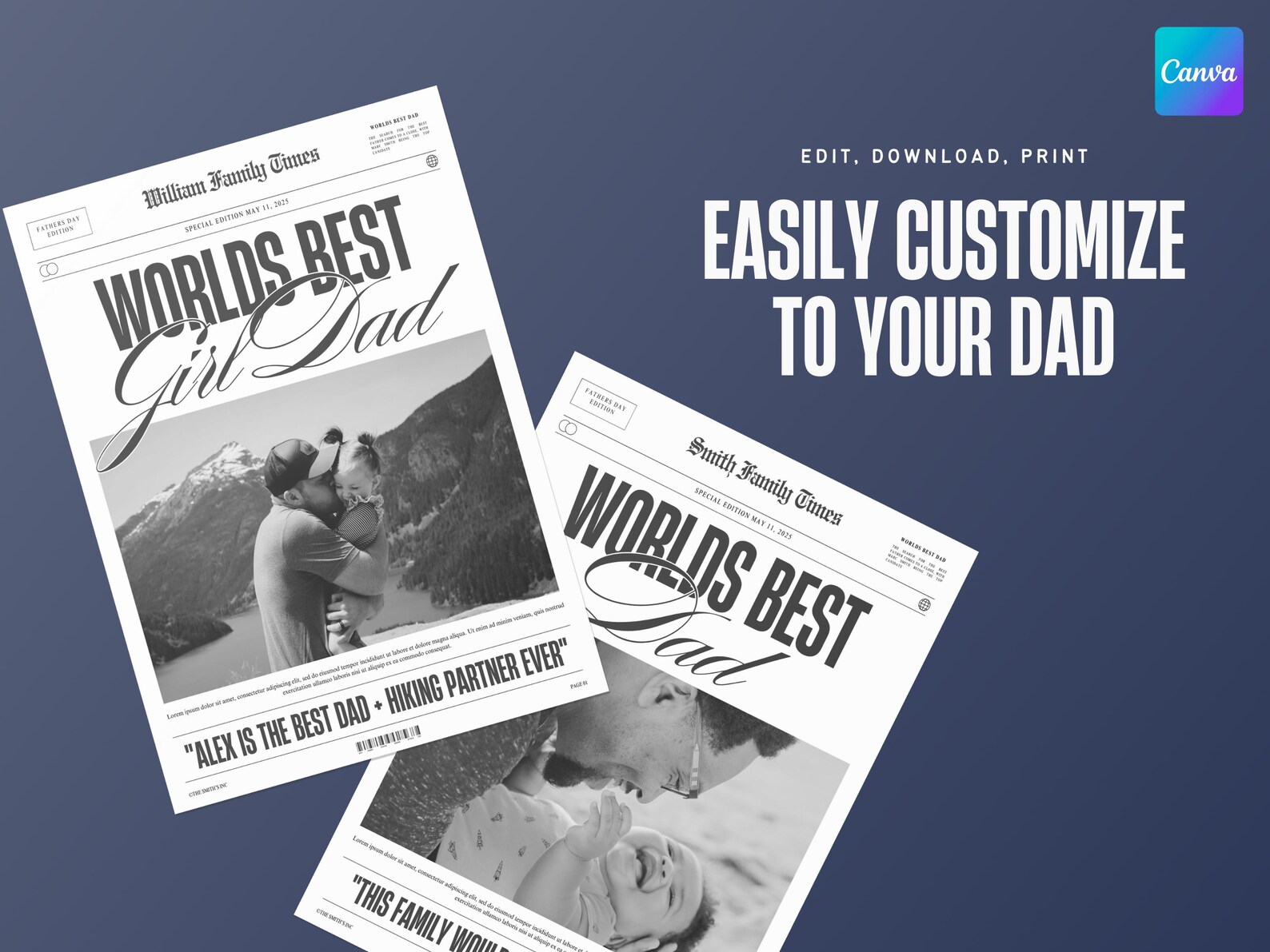 Editable Father’s Day Newspaper Template - Personalized Canva Template ...