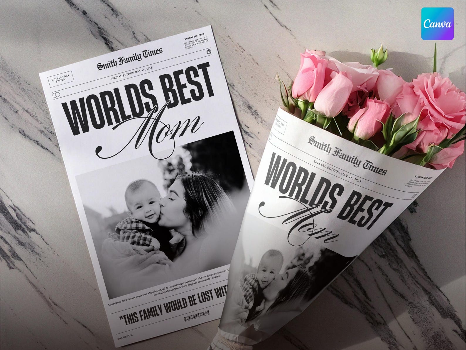 Editable Mother’s Day Newspaper Template - Personalized Canva Template ...