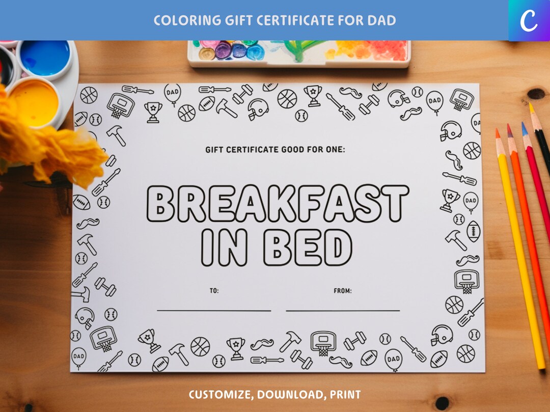 Coloring Page Gift Certificate, Customize, Editable Gift Certificate ...