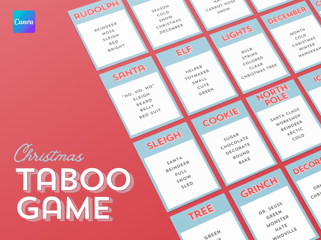 Christmas Taboo Game - Editable Canva Template | 90 Christmas-themed ...