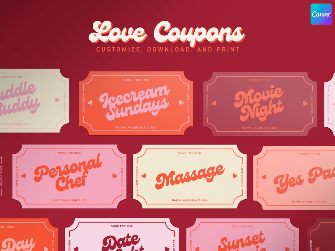 Love Coupons, Printable Gift for Girlfriend or Boyfriend, Diy Valentine ...