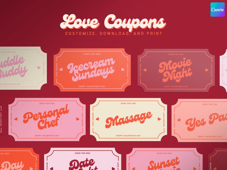 Love Coupons, Printable Gift for Girlfriend or Boyfriend, Diy Valentine ...