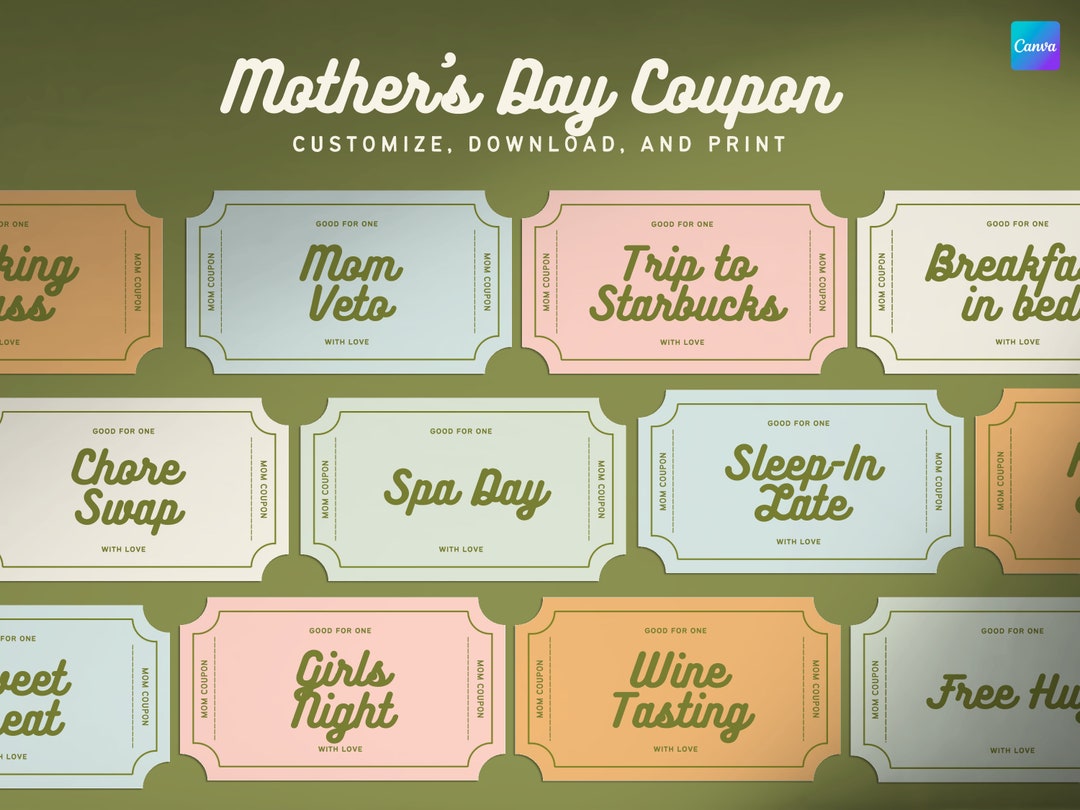 Mother's Day Coupon Book, Mother's Day Coupons, Mother's Day Gift, Gift ...