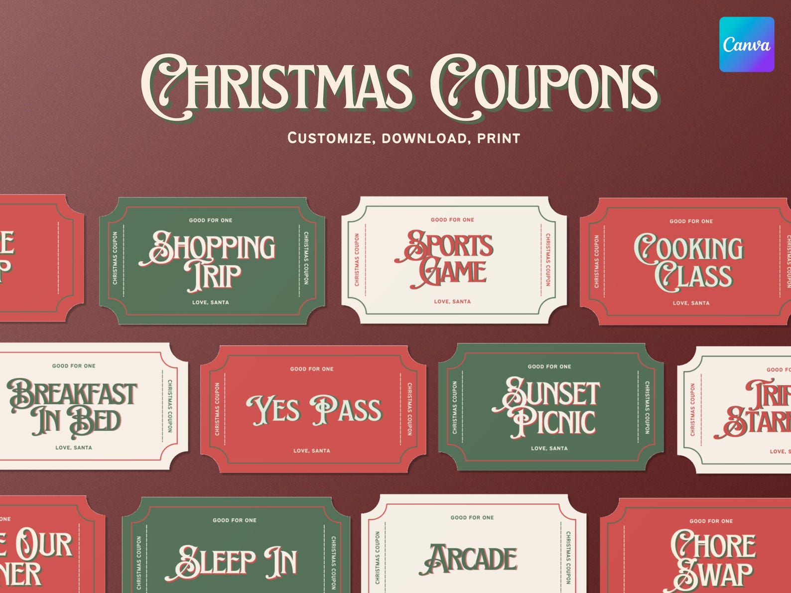 Christmas Coupon EDITABLE, Printable Coupon Template, Custom Christmas ...