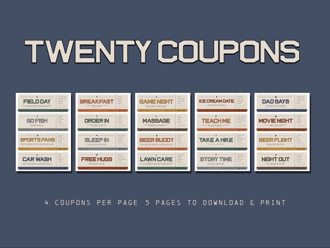 Fathers Day Coupons - Printable Gift for Dad - 20 Coupons for a ...