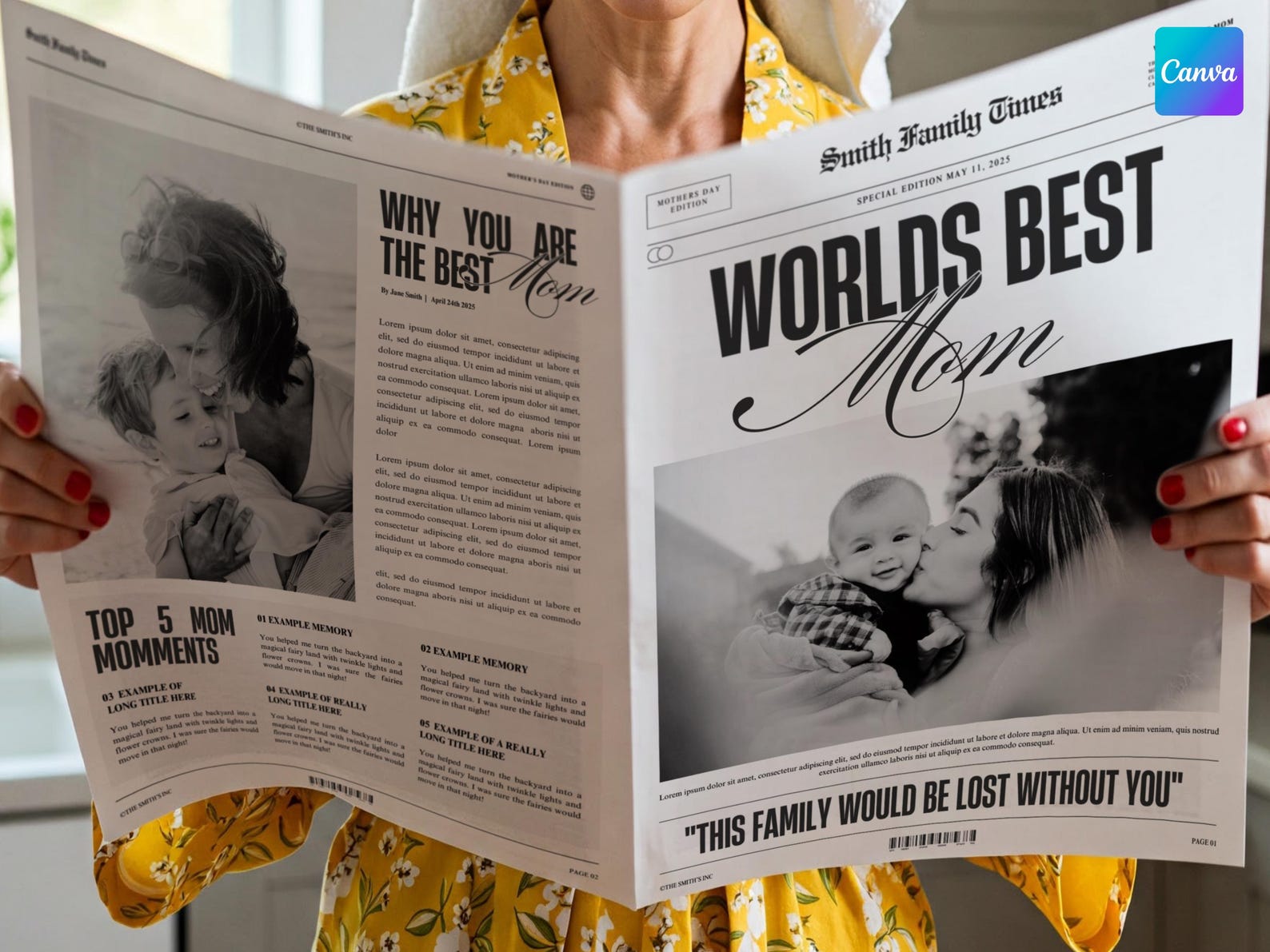 Editable Mother’s Day Newspaper Template - Personalized Canva Template ...