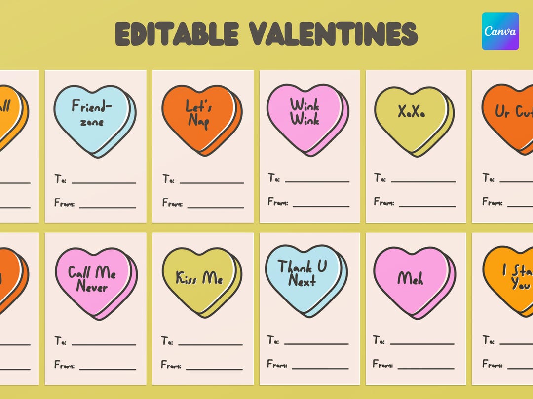 Editable Candy Heart Valentine's Day Card | Candy Heart Valentine's ...