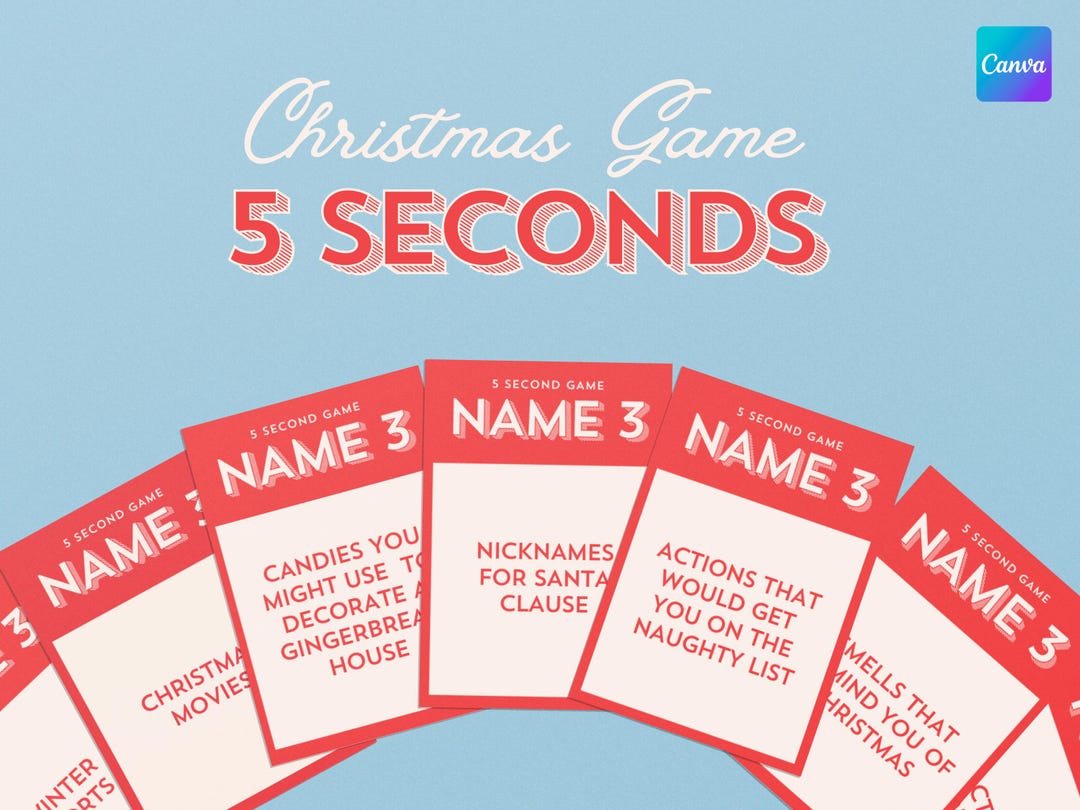 Christmas 5 Second Game | Printable Christmas Game | Editable Canva ...