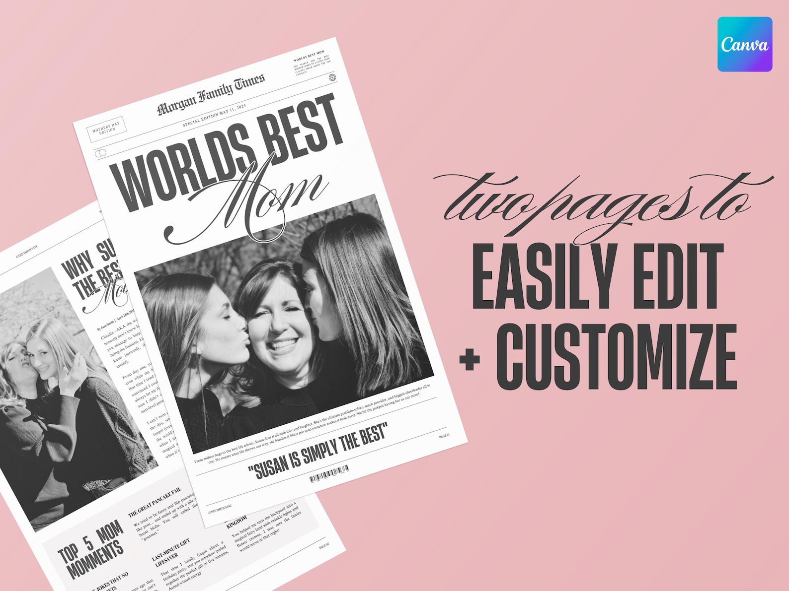 Editable Mother’s Day Newspaper Template - Personalized Canva Template ...