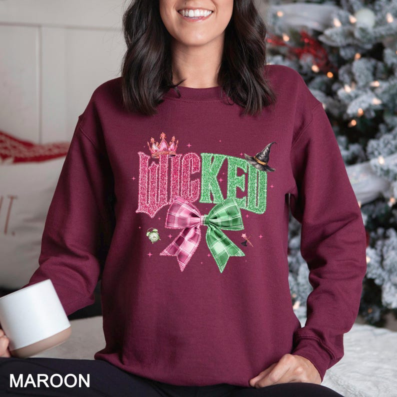 Wicked Movie Sweatshirt, Wicked Faux Glitter Coquette Sweatshirt, Pink ...