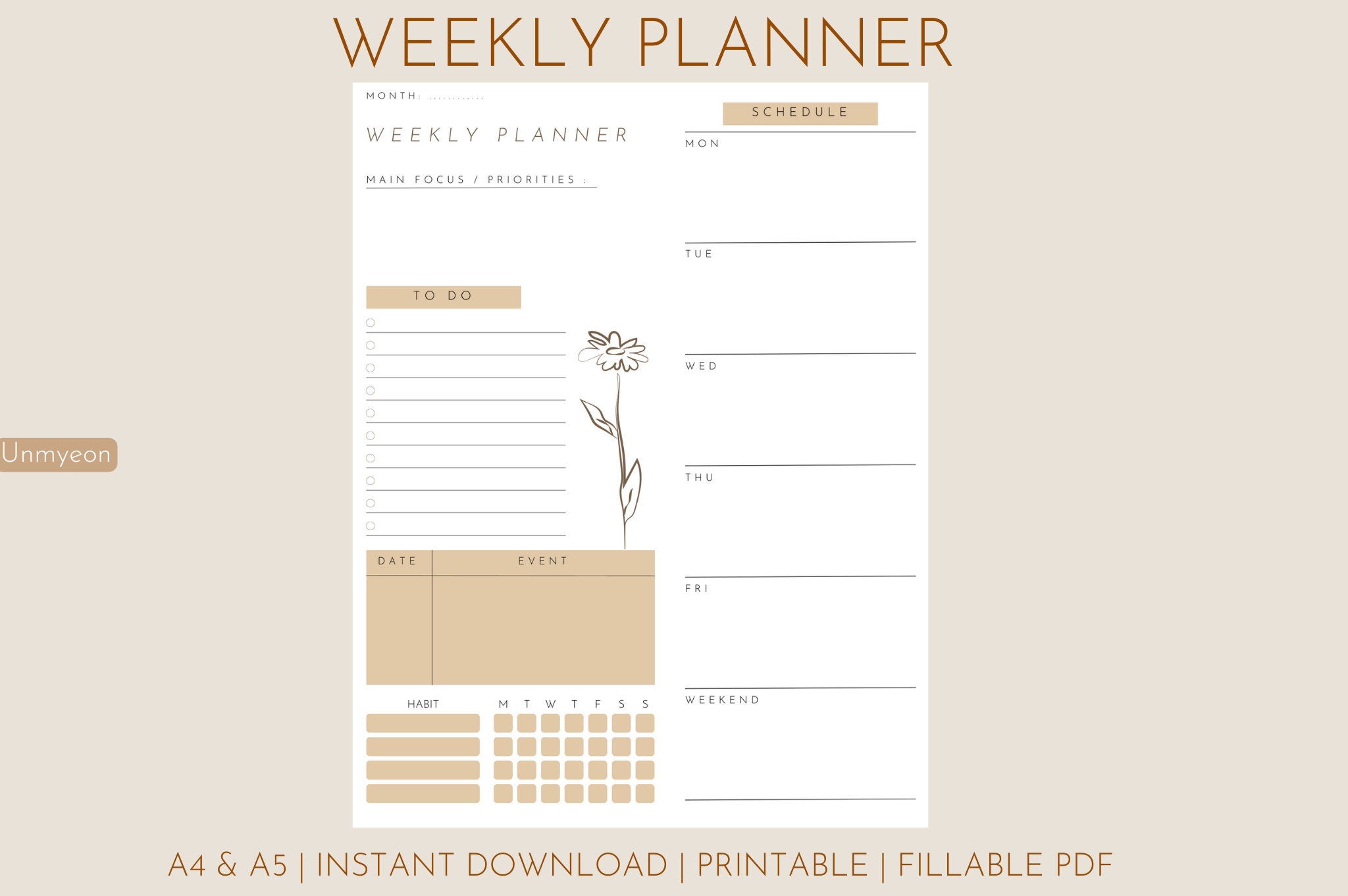 Weekly Planner Fillable Weekly Planner Minimalist Planner - Etsy