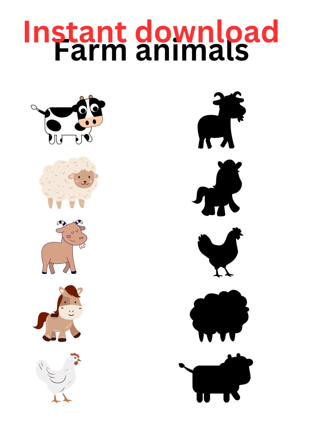 Printable Silhouette Matching Activity - Etsy