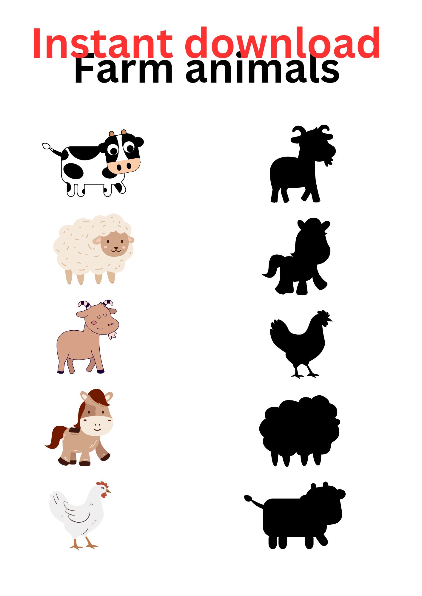 Printable Silhouette Matching Activity - Etsy