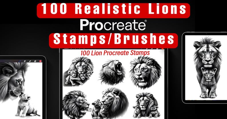100 Realistic Lion Procreate Stamps Brushes - Etsy