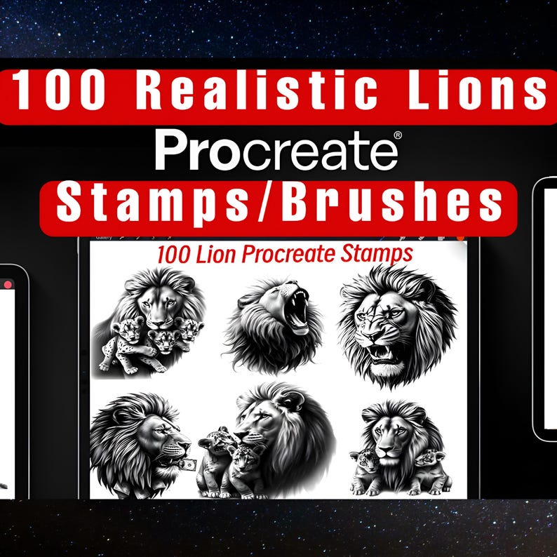 100 Realistic Lion Procreate Stamps Brushes - Etsy
