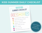Kids Summer Daily Checklist Editable Canva Template - Etsy
