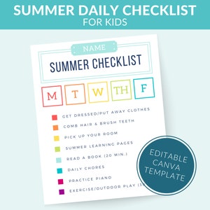 Kids Summer Daily Checklist Editable Canva Template - Etsy