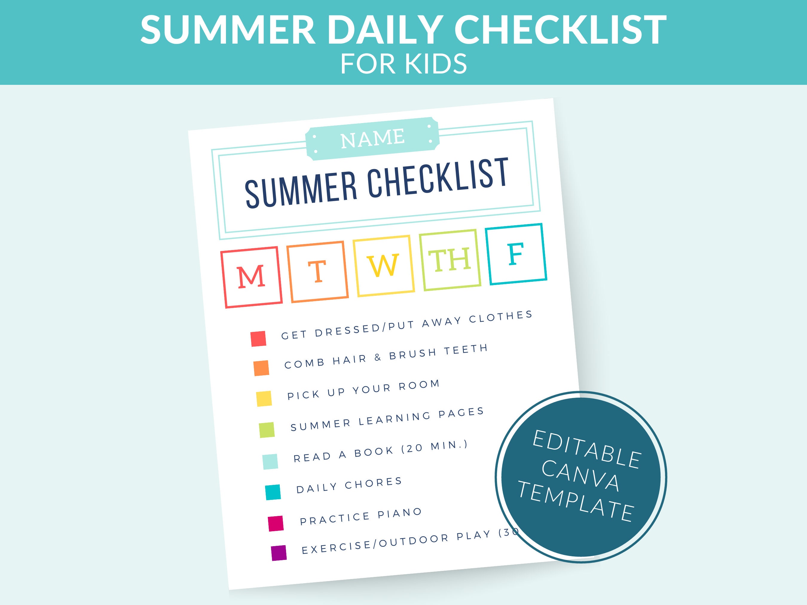 Kids Summer Daily Checklist Editable Canva Template - Etsy
