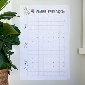 Giant Printable Summer Calendar 2024 PDF Download - Etsy