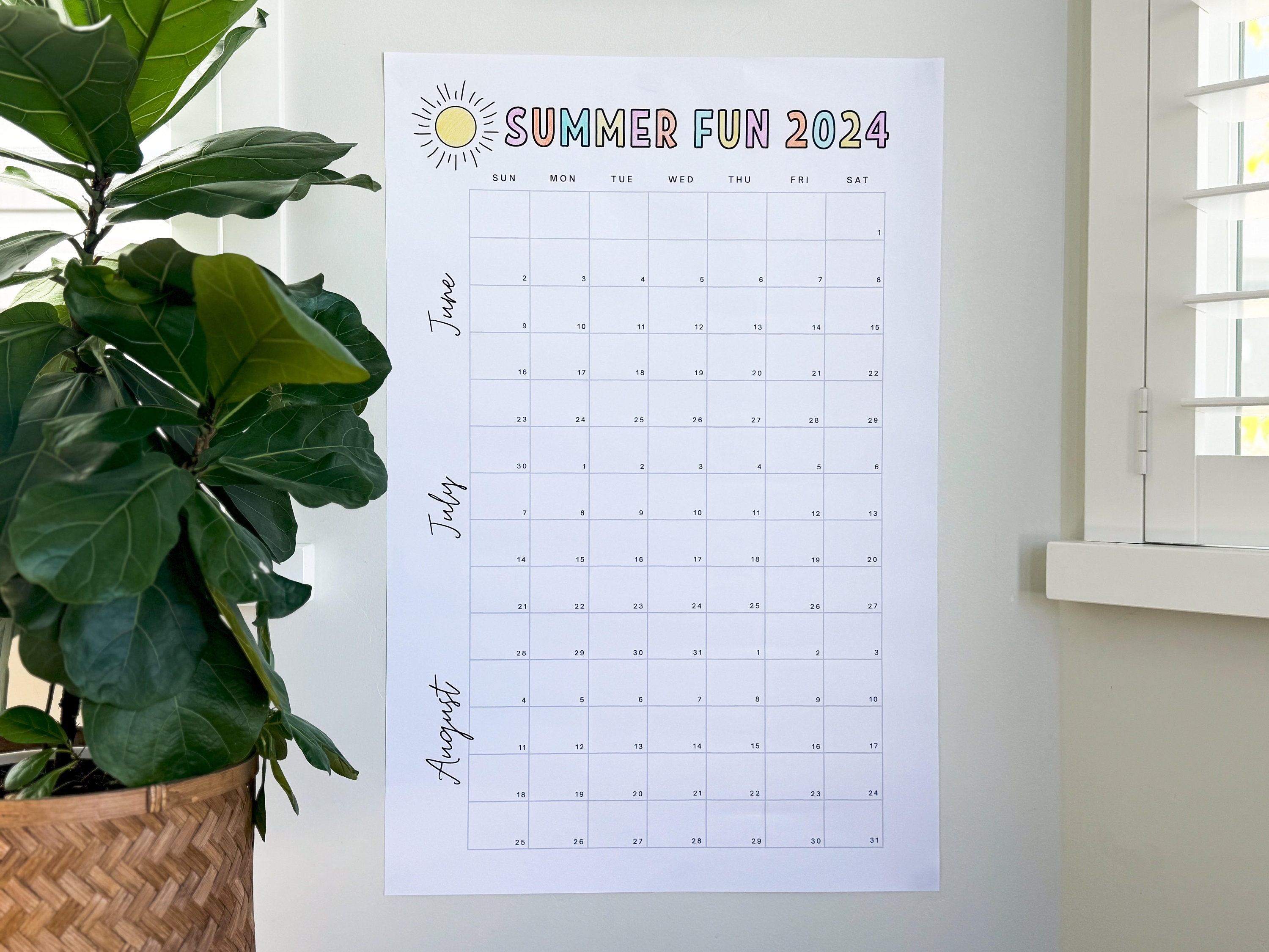 Giant Printable Summer Calendar 2024 PDF Download - Etsy