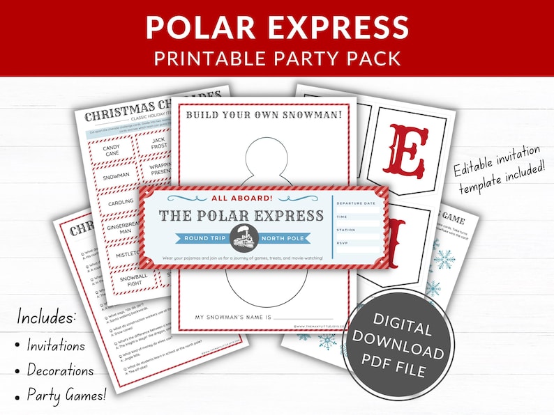 Polar Express Party Kit: Editable Ticket Invitation & Games (digital ...