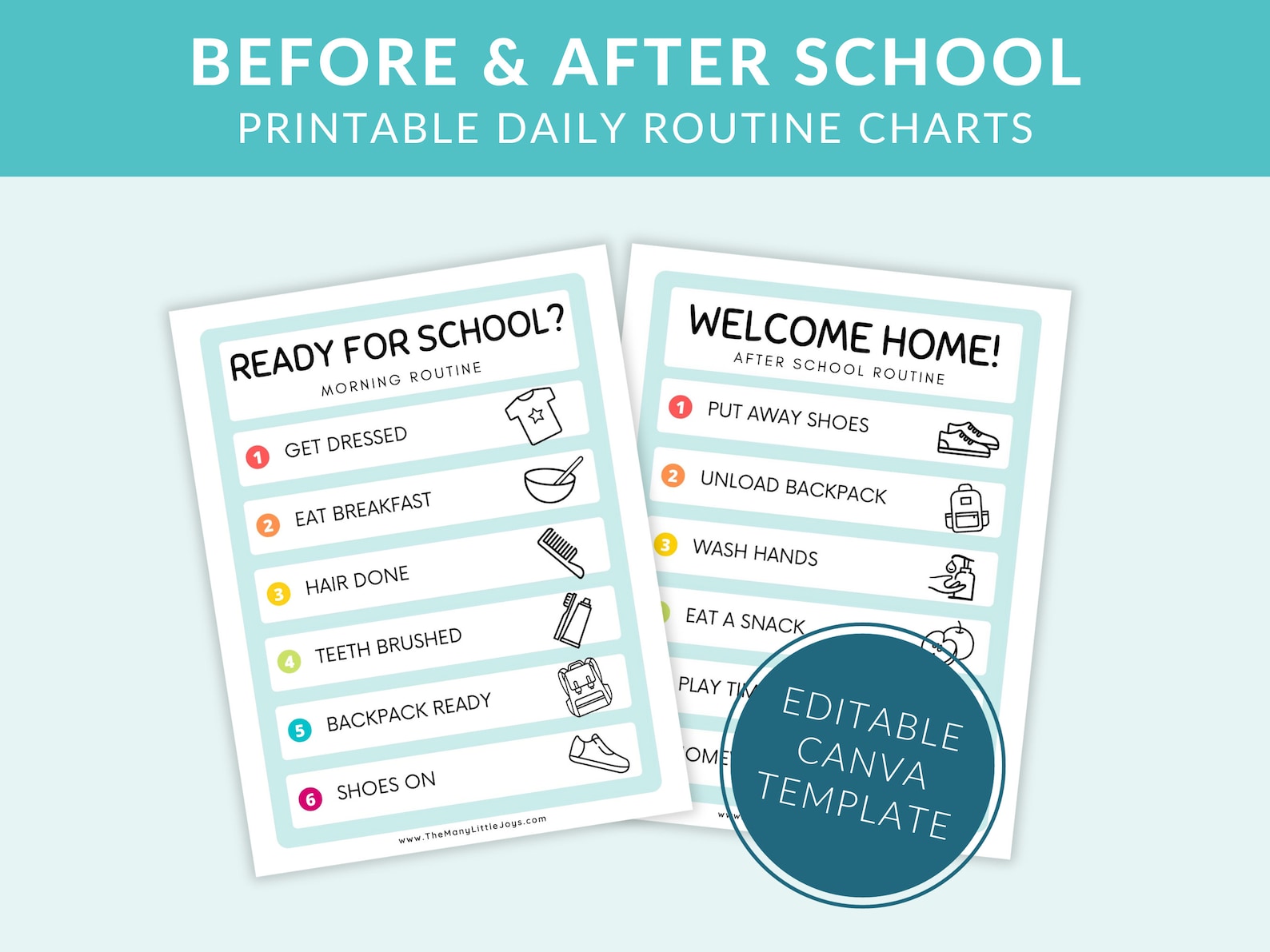 Before and After School Daily Routine Charts for Kids - Editable Canva ...
