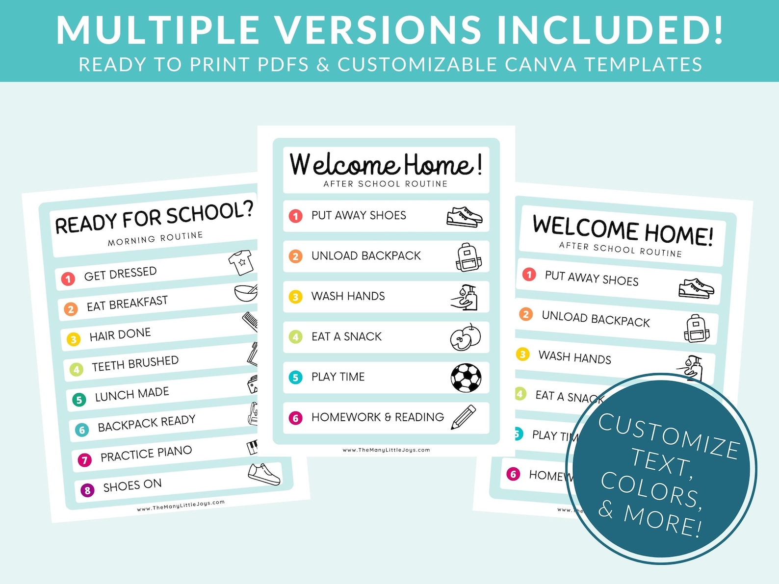 Before and After School Daily Routine Charts for Kids - Editable Canva ...