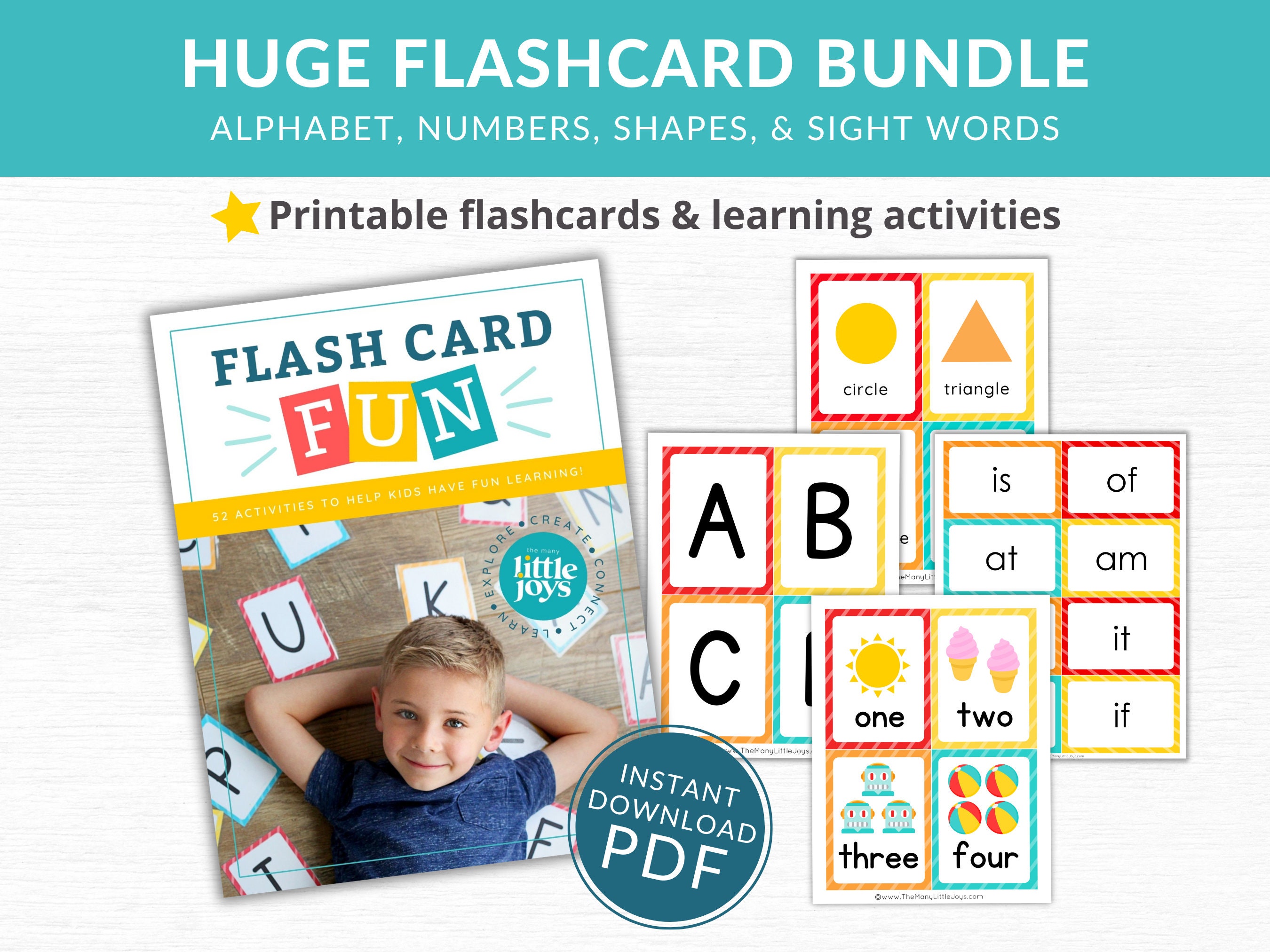 Printable Flashcard Activity Bundle: Alphabet, Numbers, Shapes, Sight ...