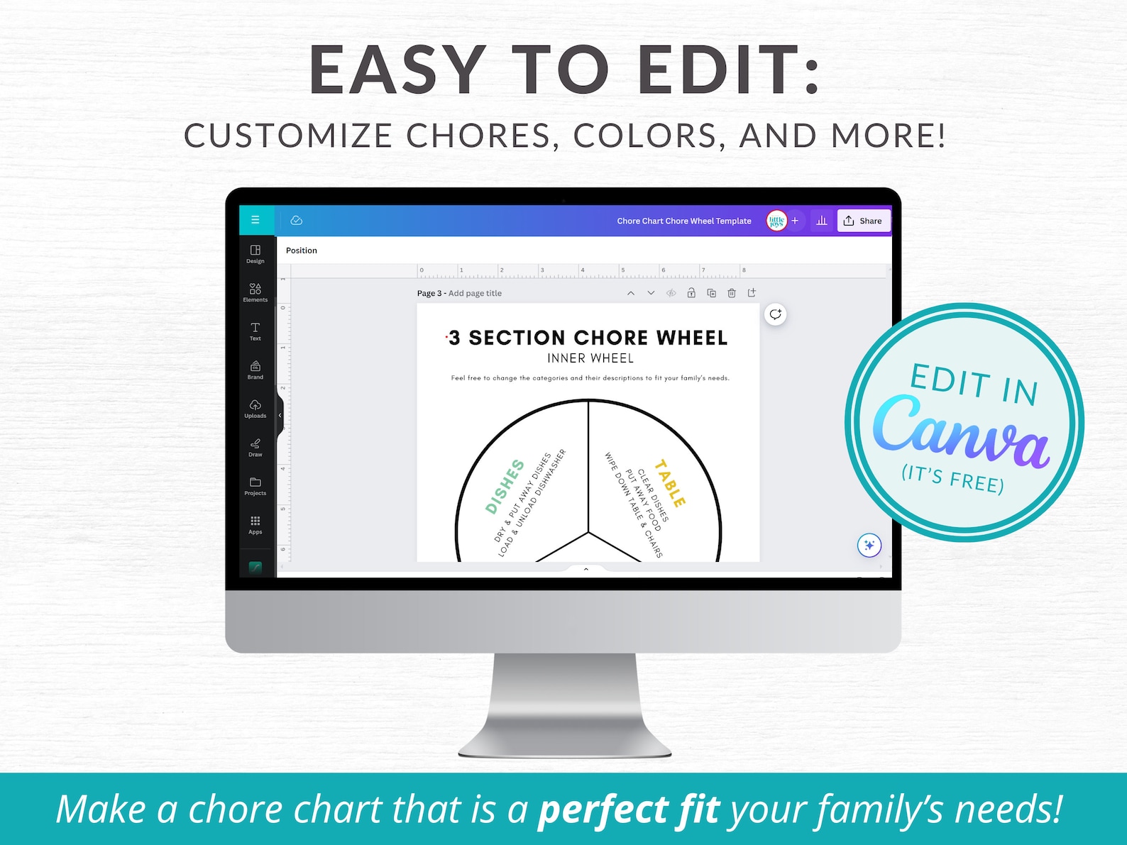 Rotating Chore Wheel Digital Template - Family Chore Chart - Etsy