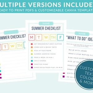 Kids Summer Daily Checklist - Editable Canva Template - Etsy