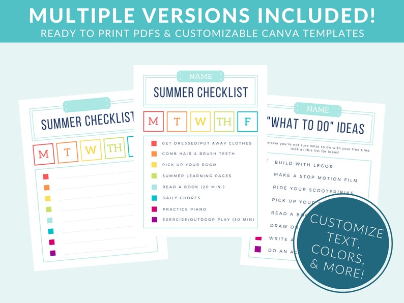 Kids Summer Daily Checklist - Editable Canva Template - Etsy