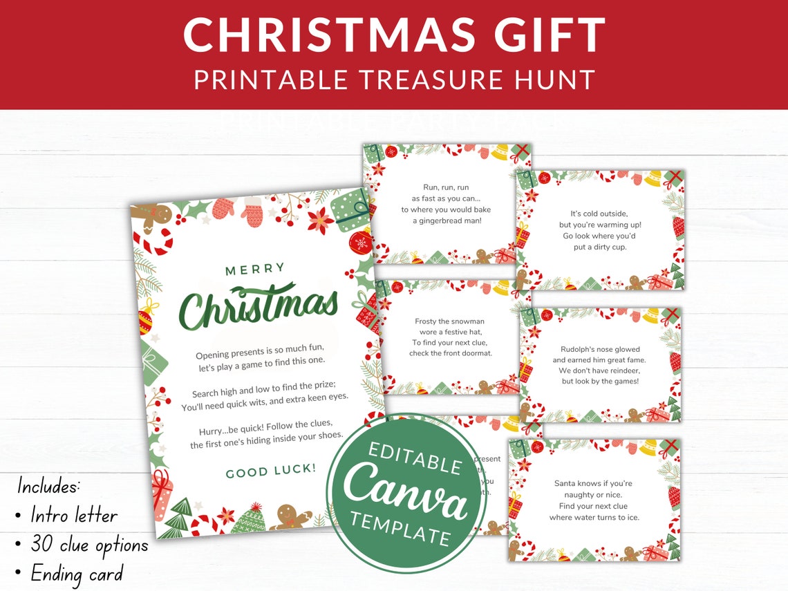 Christmas Gift Treasure Hunt Clues | Christmas Scavenger Hunt Cards ...