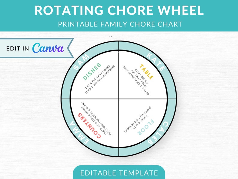 Rotating Chore Wheel Digital Template - Family Chore Chart - Etsy