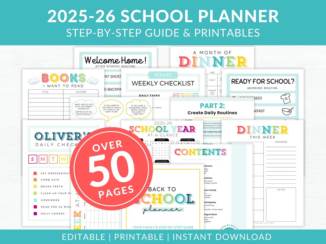 2025-2026 Back to School Planner: Editable Family Organizer (PDF Guide ...