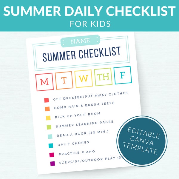 Summer Kids Checklist - Etsy