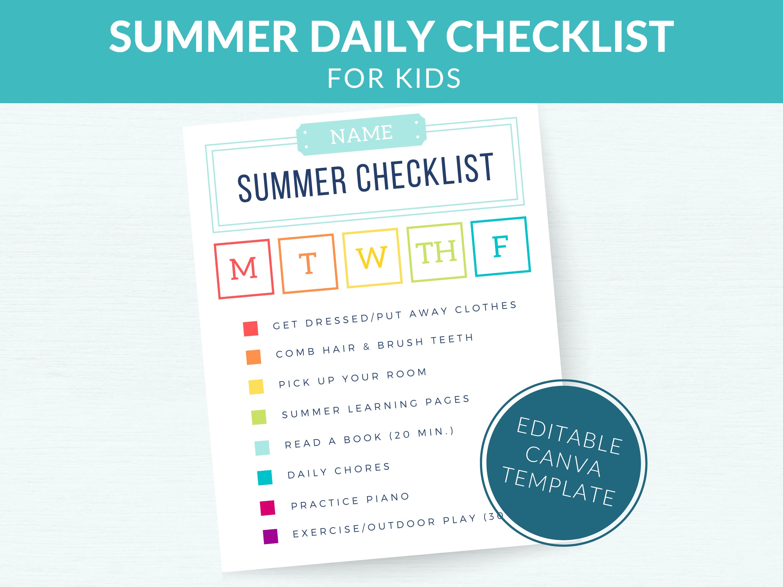 Kids Summer Daily Checklist - Editable Canva Template - Etsy