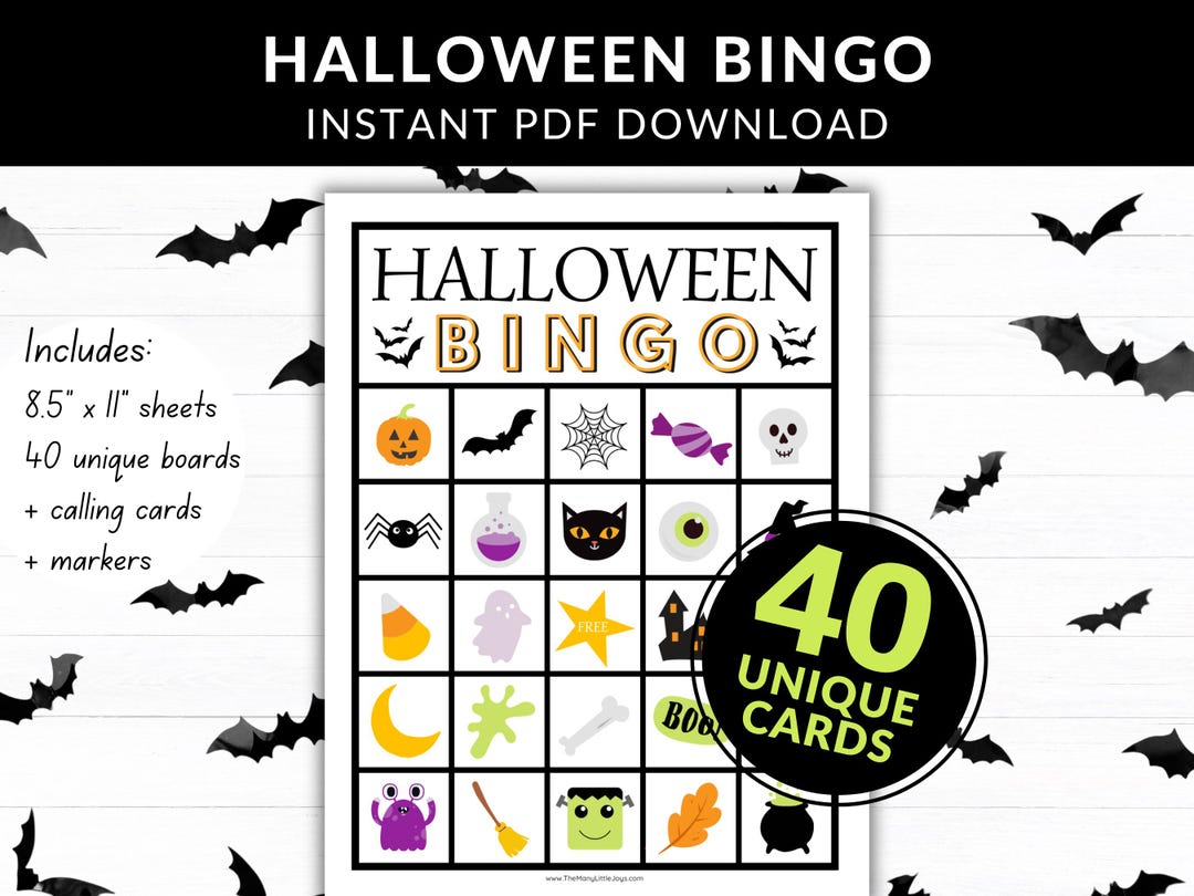 Printable Halloween Bingo Game: 40 Unique Cards (PDF Download) - Etsy
