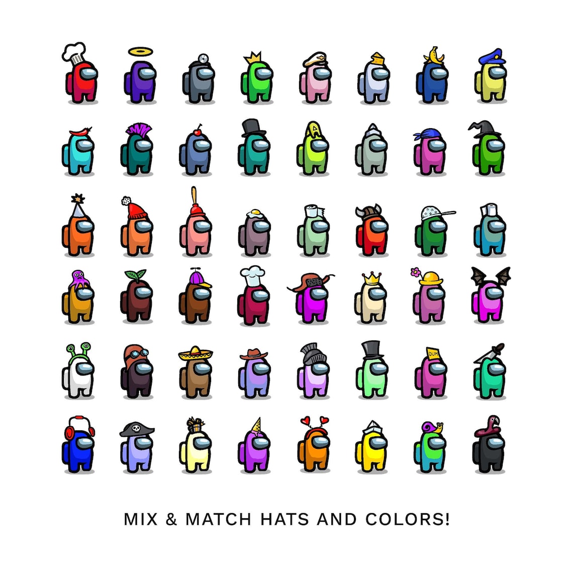 Among Us SVG Bundle: 48 Characters, Hats - Cricut, Silhouette (digital ...
