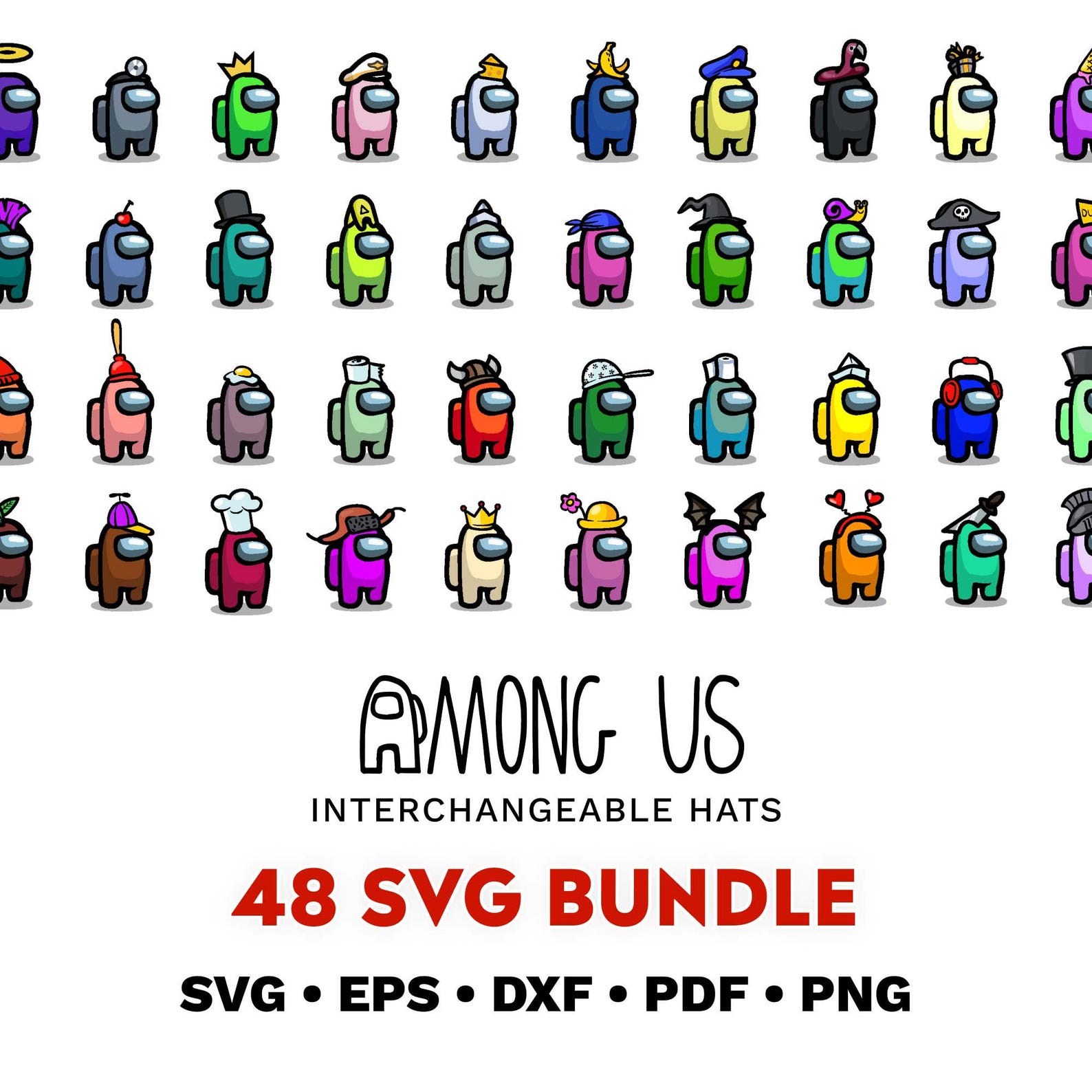 Among Us SVG Bundle: 48 Characters, Hats - Cricut, Silhouette (digital ...
