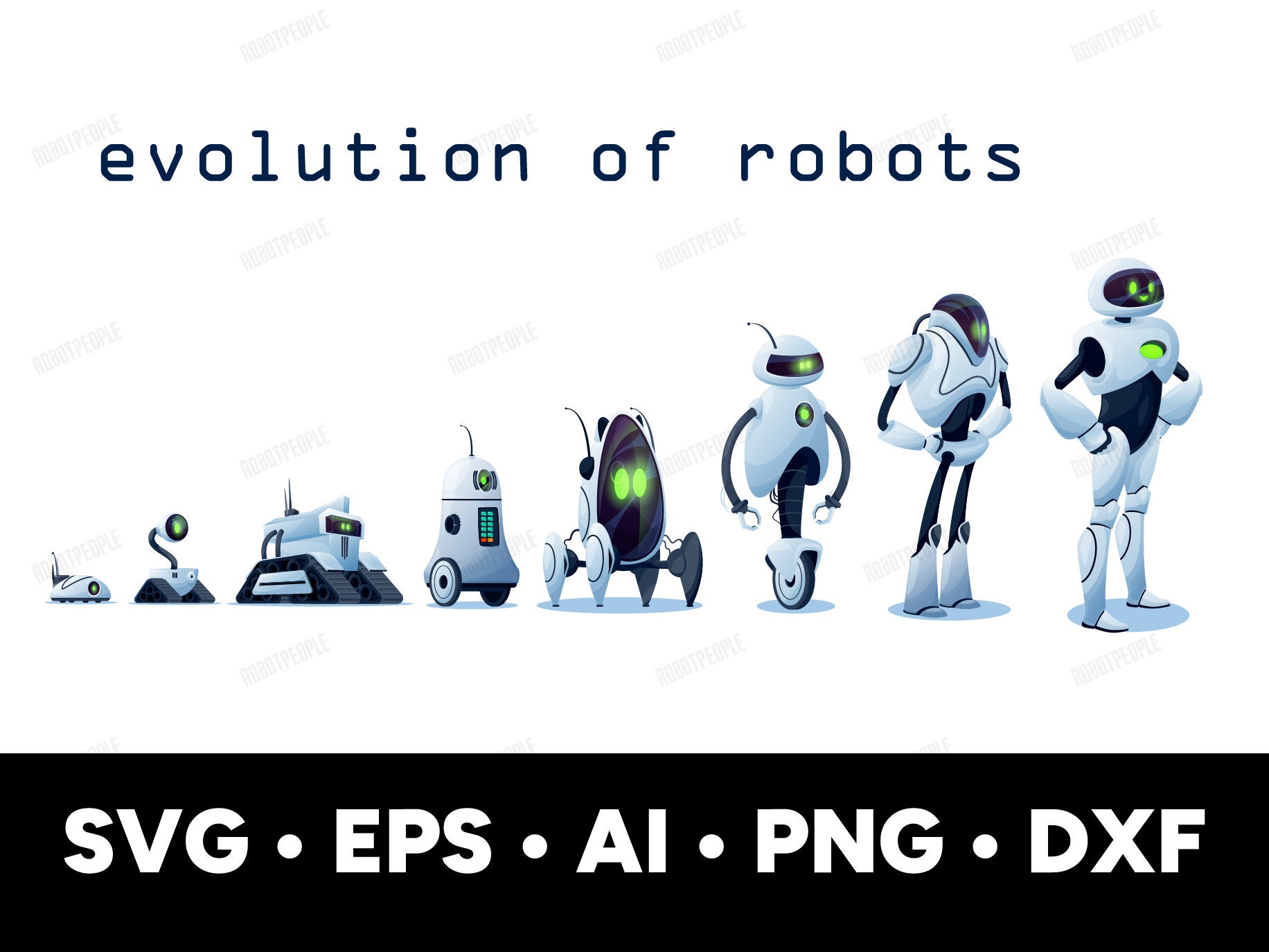 Evolution of Robots Robots SVG Vector Robots, Svg, Eps, Ai, Png, Dxf ...