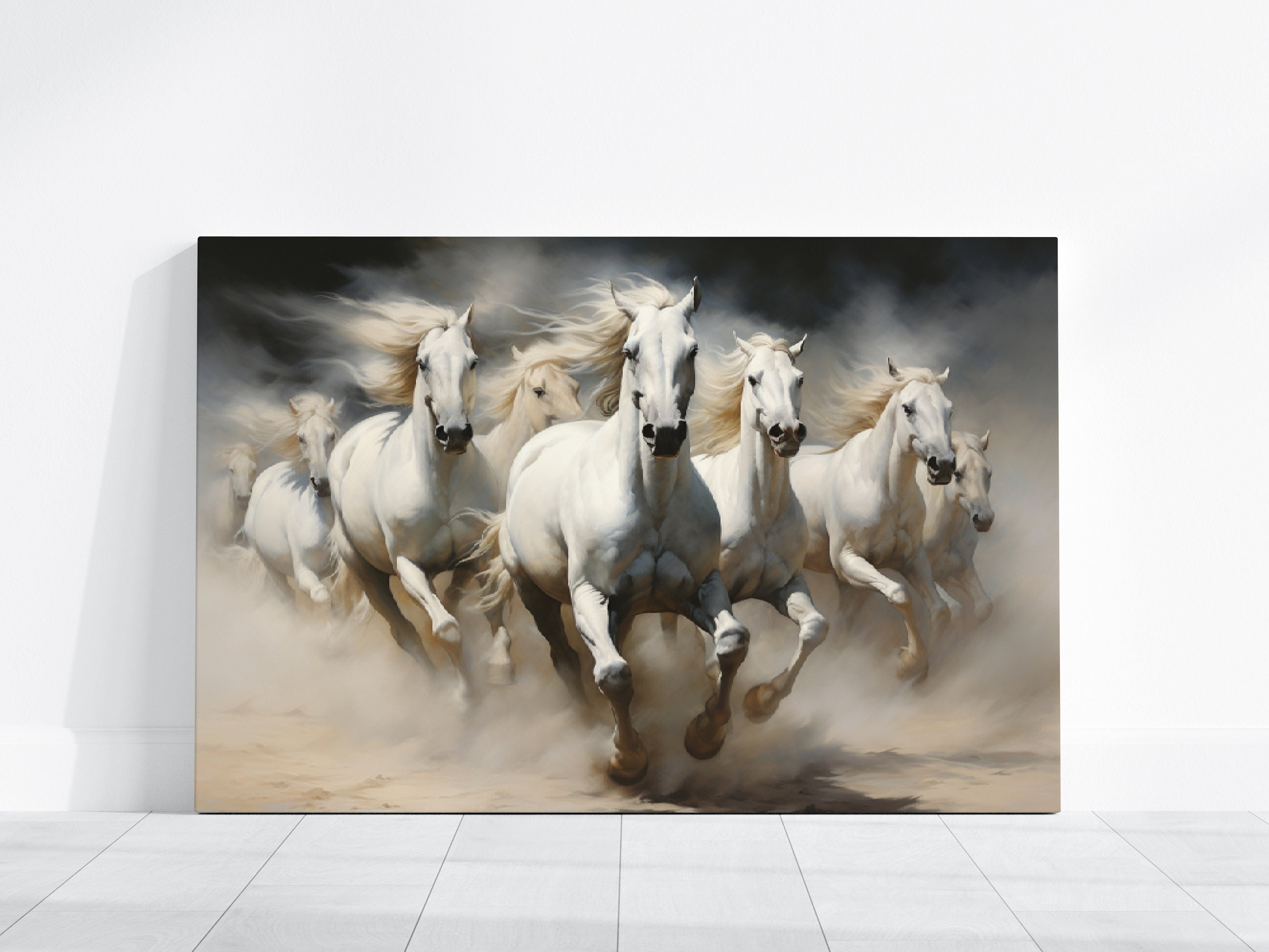 Horses Running Canvas Wall Art Painting, White Horses Poster, Extra ...