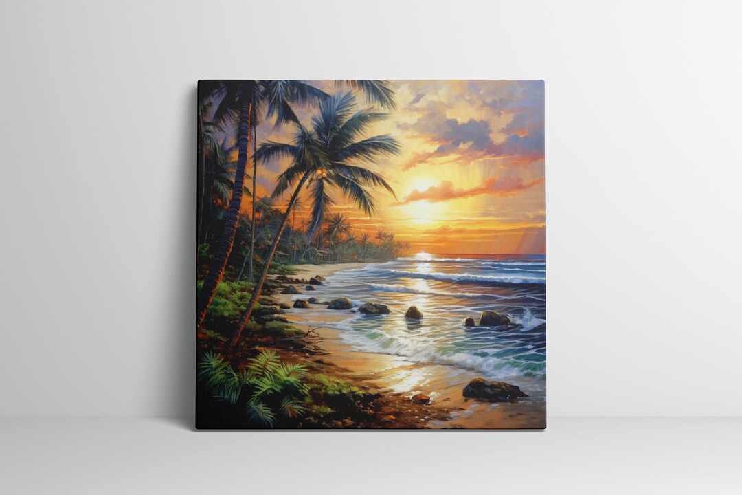 Hawaii Beach Canvas, Beach Sunset Painting, Ocean Art, Sunset Art ...