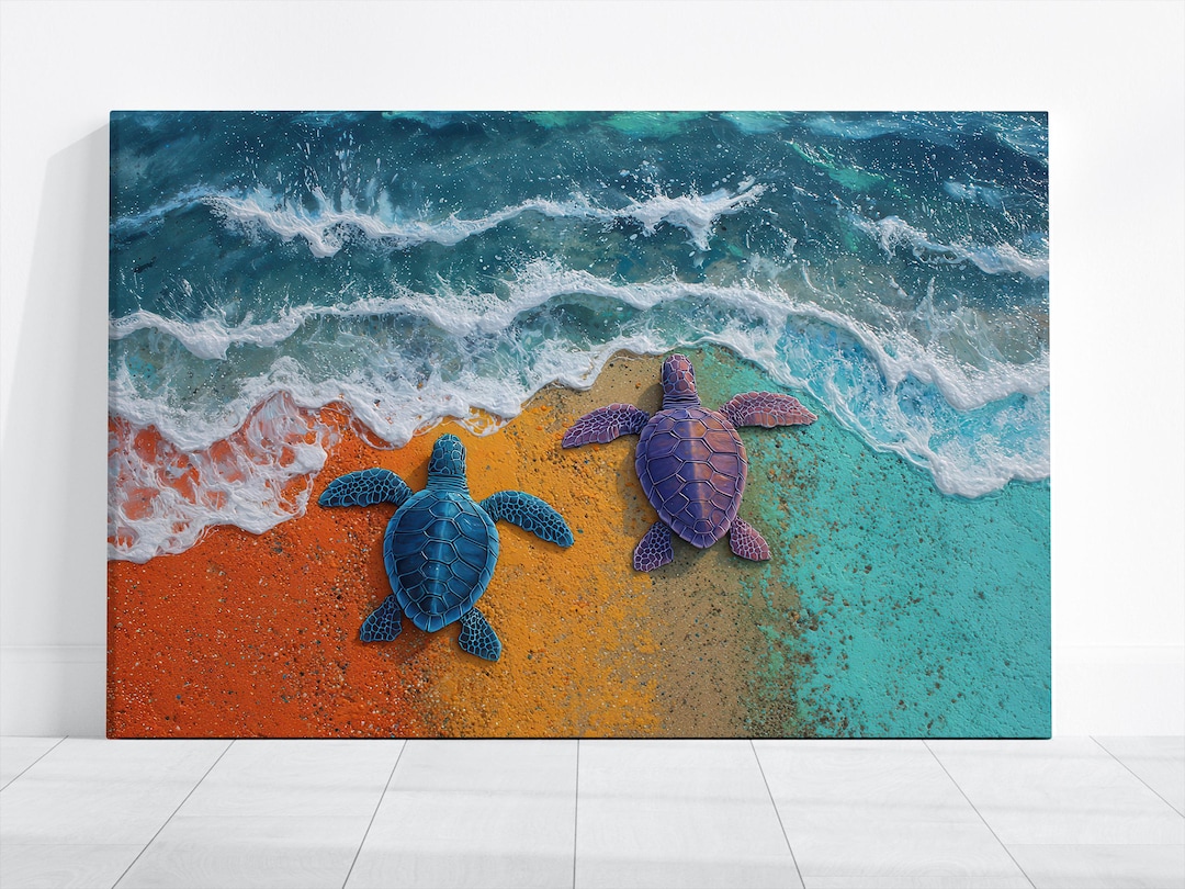 Colorful Turtle Art, Sea Turtles Ocean Painting, Rainbow Seaside Waves ...