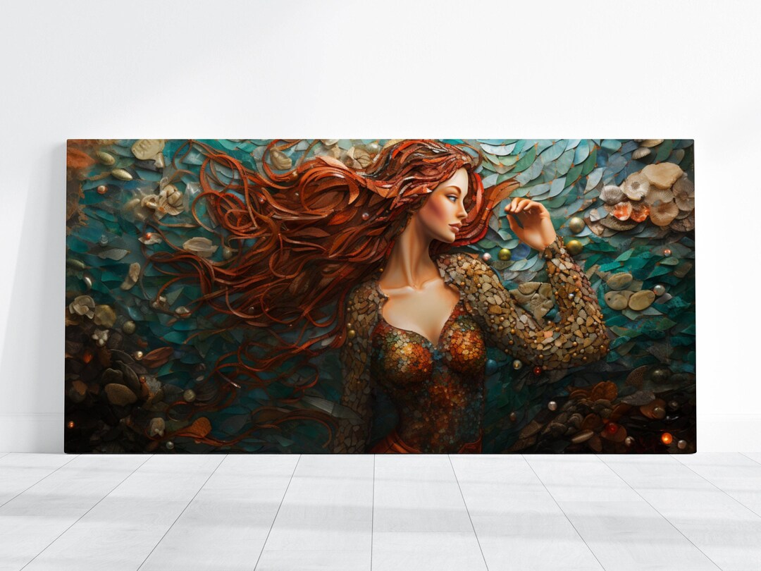 Mermaid Decor, Colorful Mermaid Art Large Canvas, Majestic Creature ...