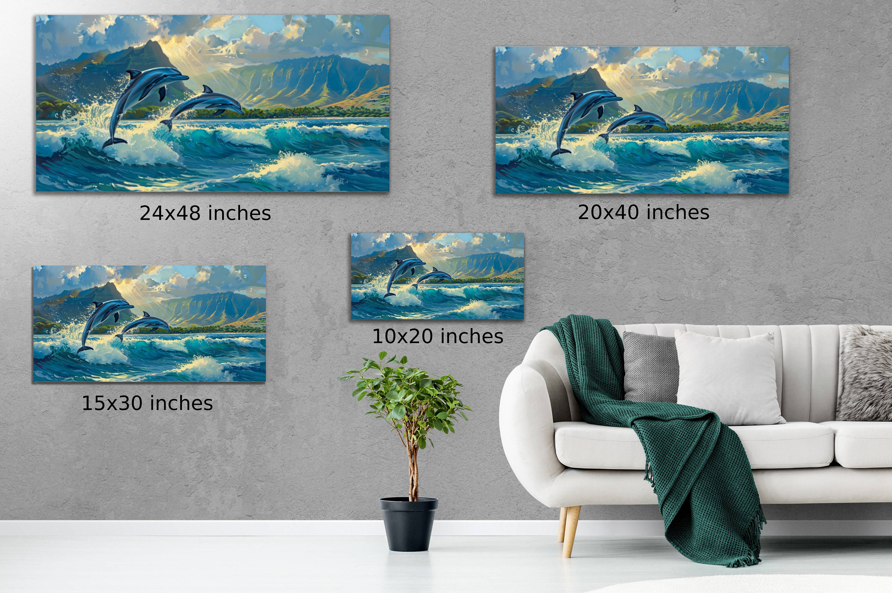 Dolphin Painting, Dolphin Wall Art, Animal Decor, Dolphins in the Ocean ...